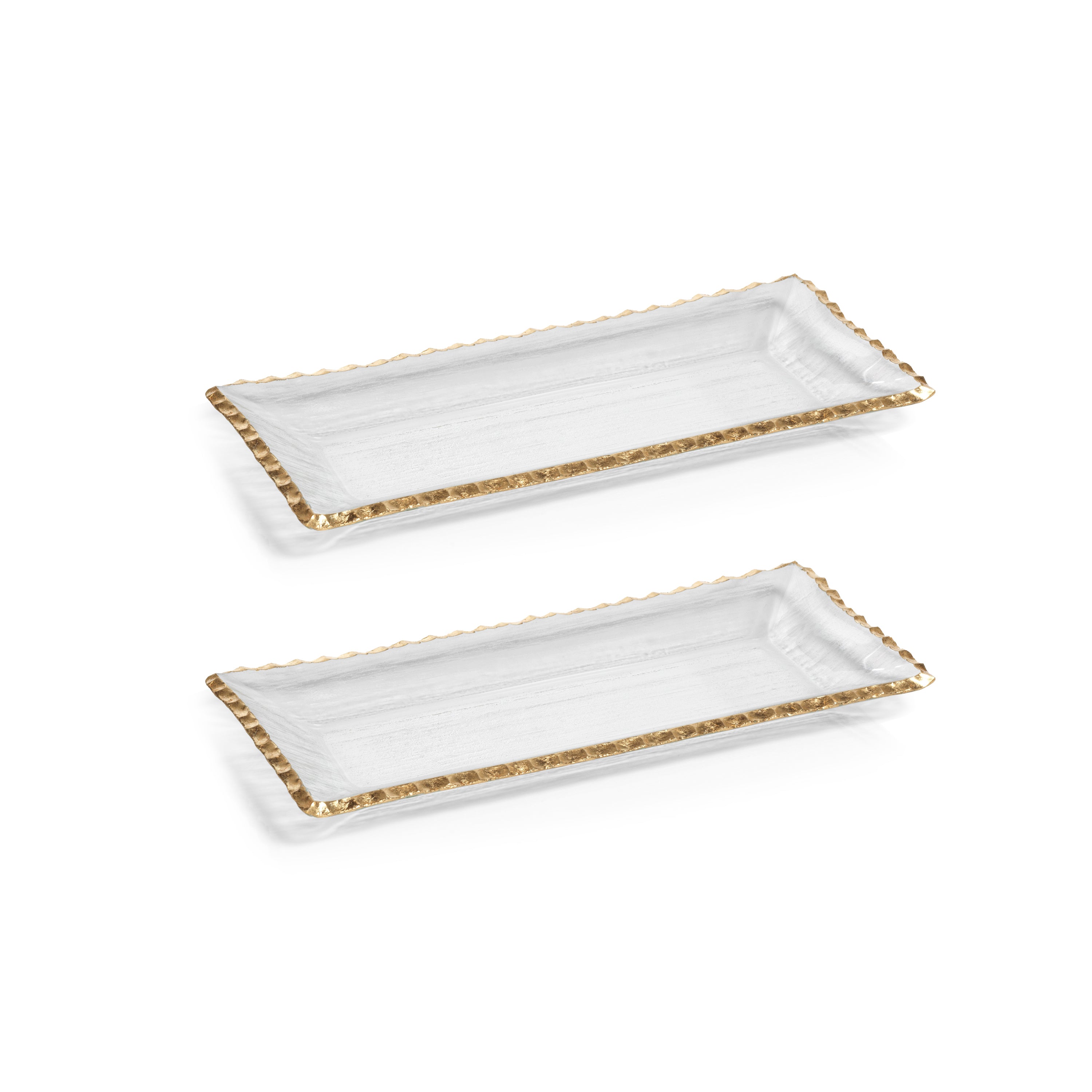 Zodax Cassiel Rectangular Trays with Jagged Gold Rim, Medium, Set of 2 – Design Shop By Shell