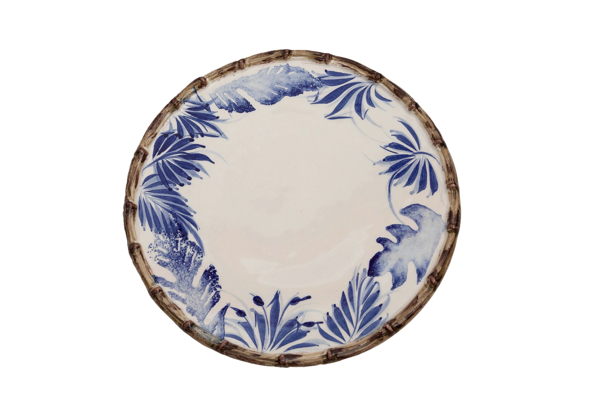 Abigails Compagnia Dinner Plate, Blue Leaves w/ Bamboo, Large, Set of ...