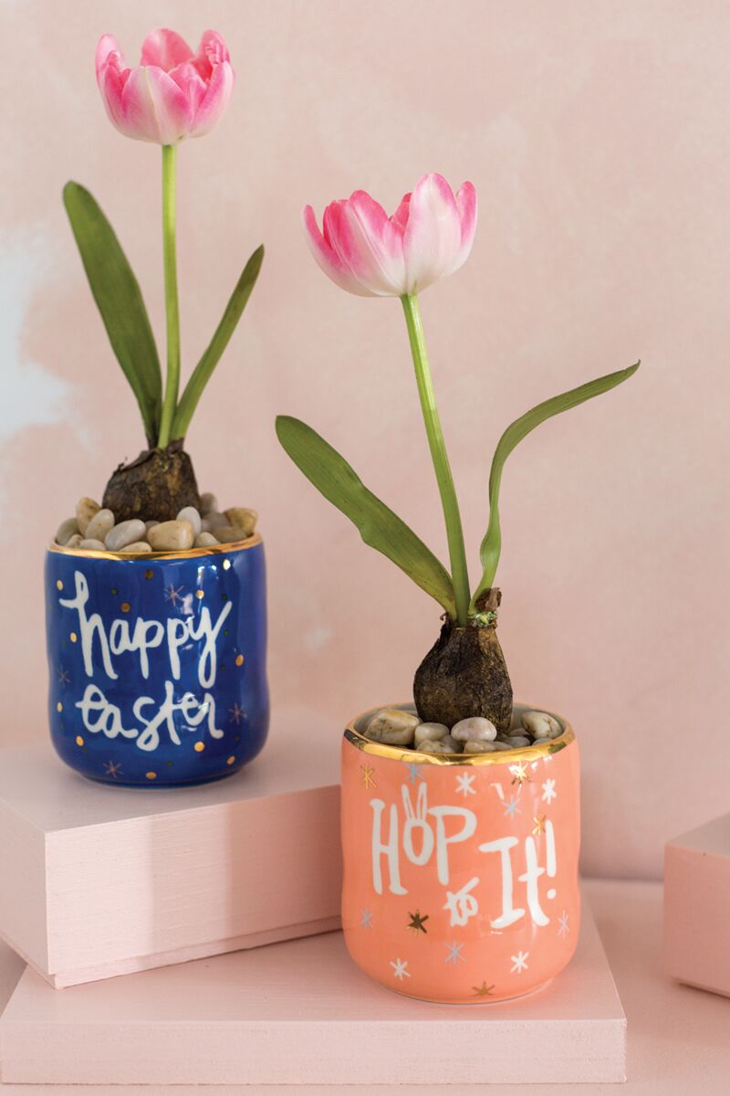 Design Shop Blue Happy Easter Pot Happy Easter, 2.5" X 3.75", Set of 2 ...
