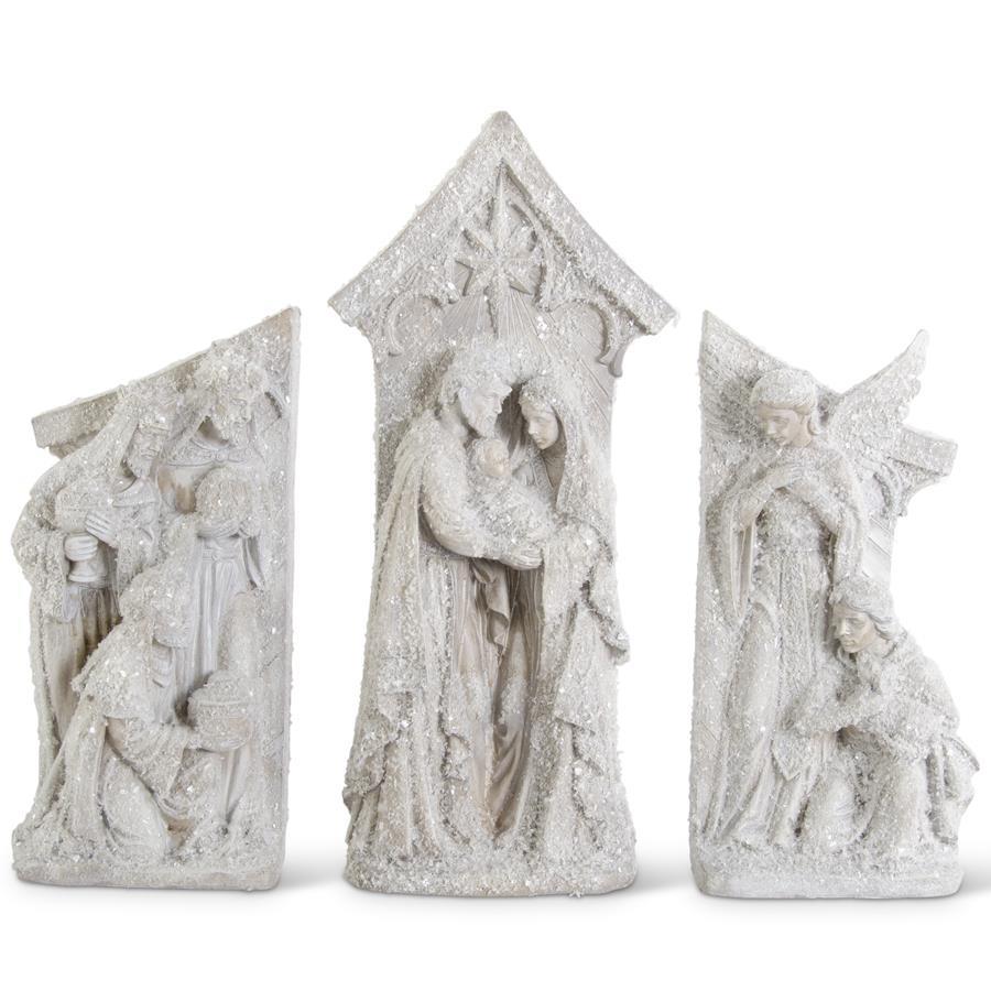 Shell Design Shop 21.75 Inch Glittered Gray Resin 3 Scene Nativity Set ...