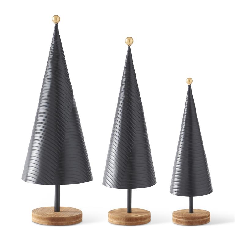 Design Shop Set of 3 Black Metal Trees on Wood Base w/Gold Ball Topper ...