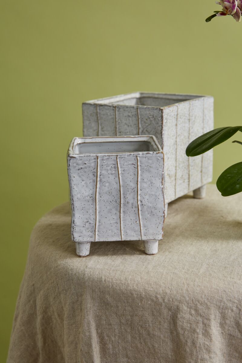 Design Shop White Tarragona Square Planter, 4" X 4.75", Set of 2 ...