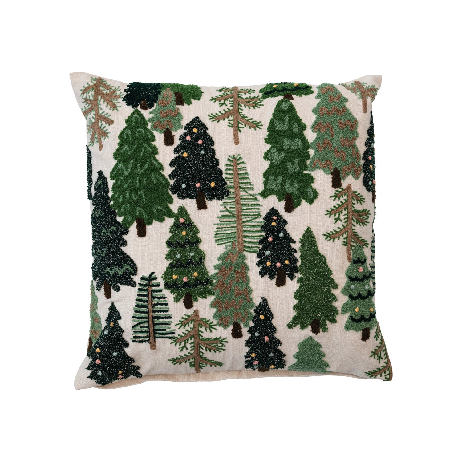 Design Shop 20" Square Cotton Slub Embroidered Pillow w/ Trees & Frenc ...