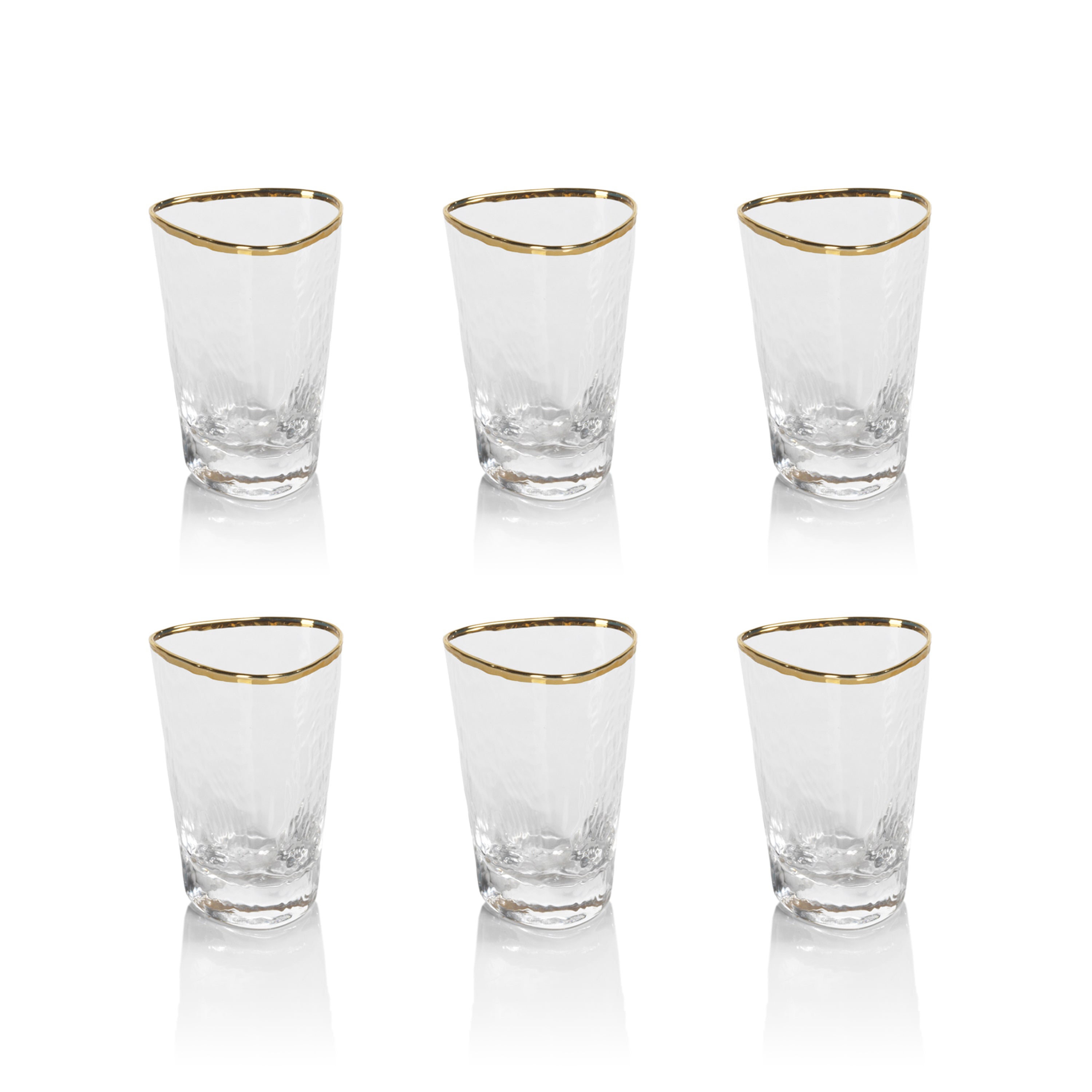 Zodax Kampari Triangular Shot Glasses with Gold Rim, Clear, Set of 6 ...