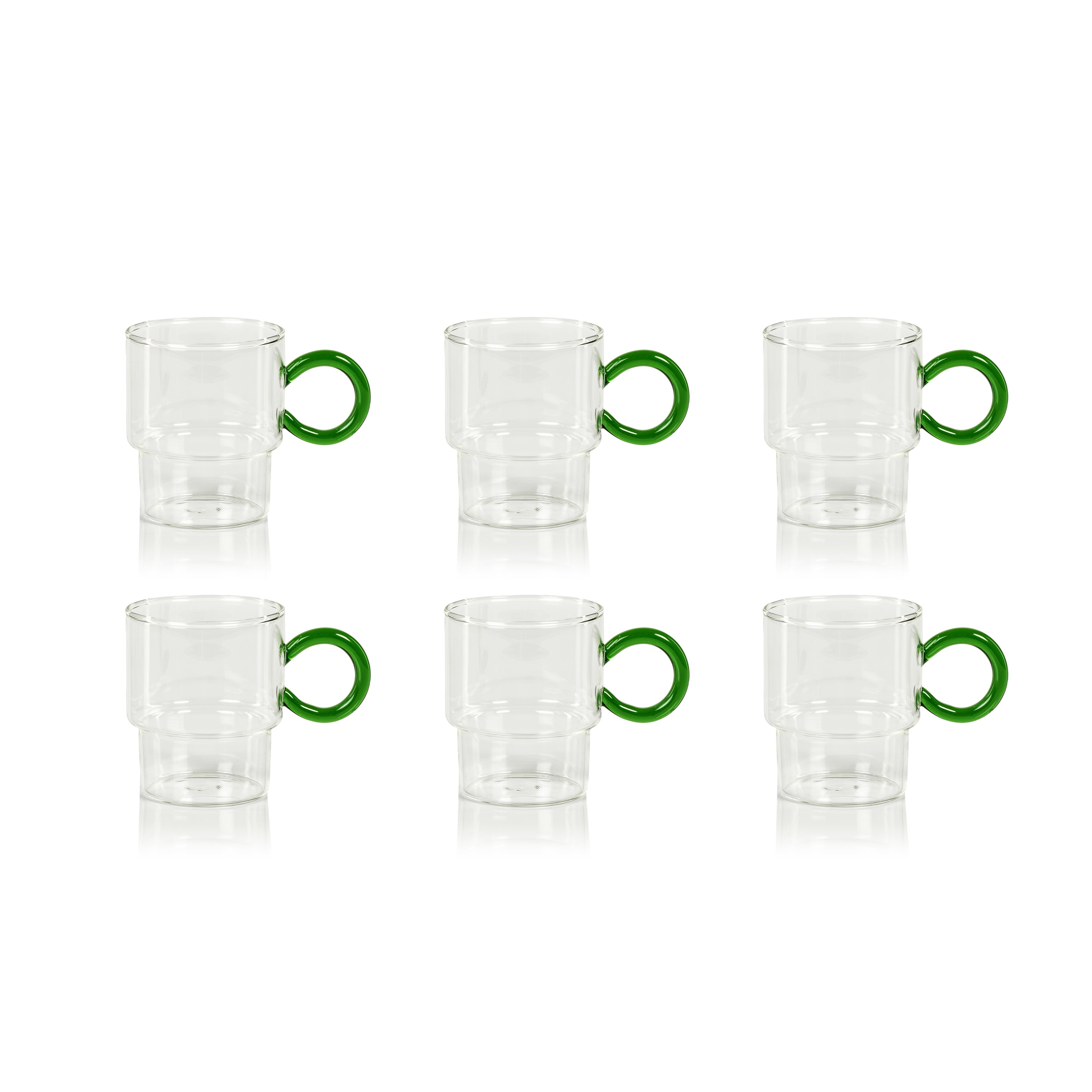 Zodax Barmann 6-Piece Set Tea & Coffee Glass with Handle, Green ...