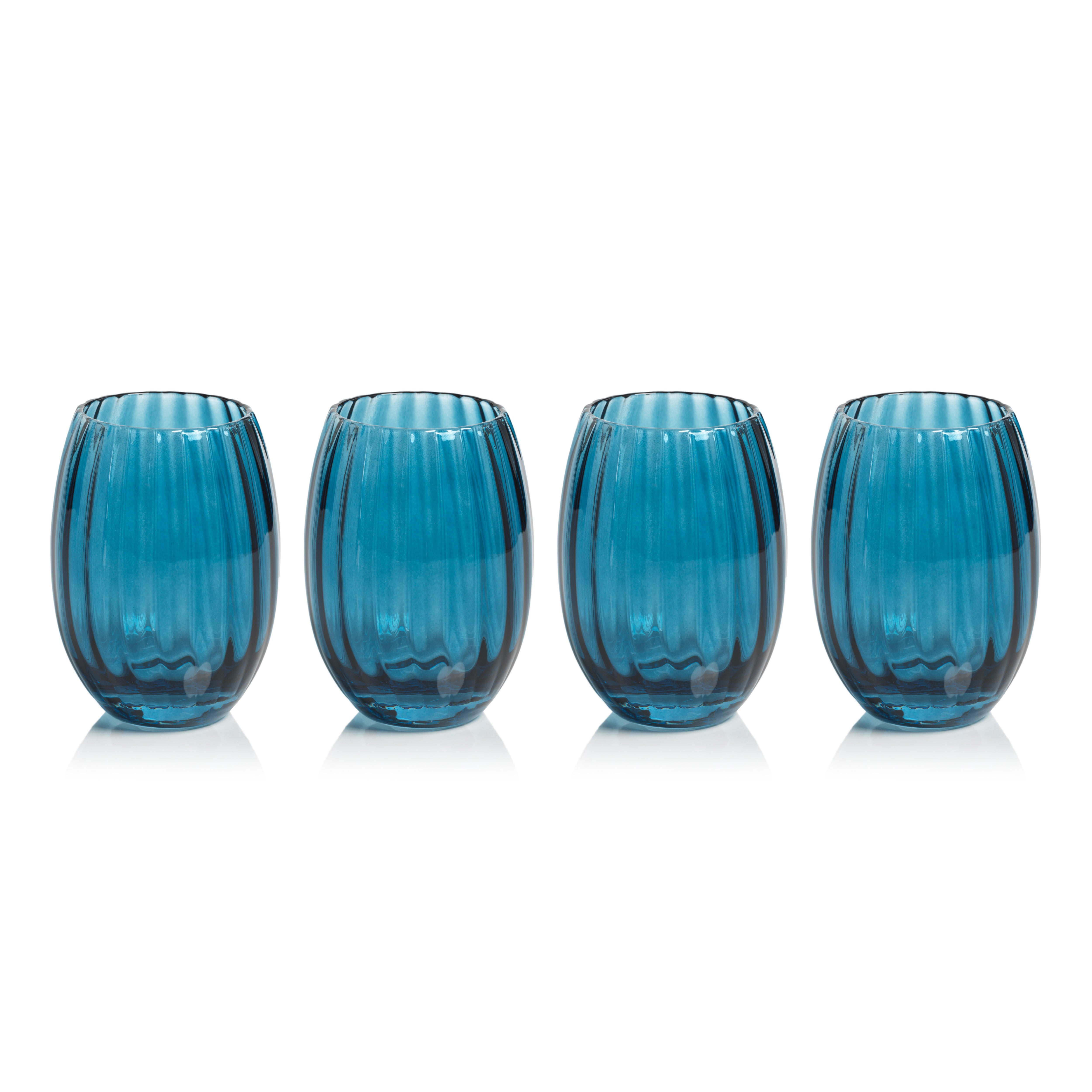 Zodax Malden Optic Stemless All-Purpose Glasses, Blue Azure, Set of 4 ...