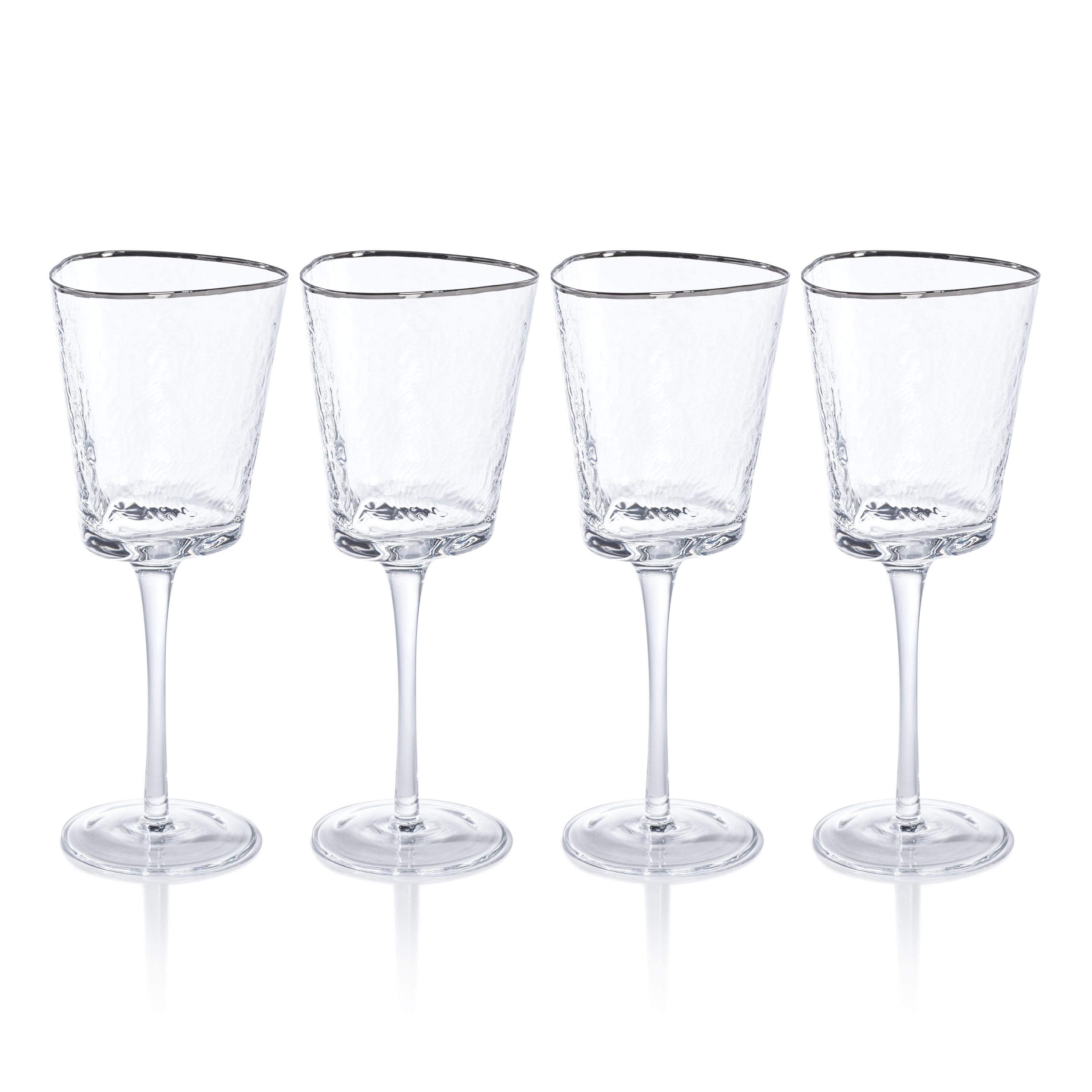 Zodax Kampari Triangular Wine Glasses with Platinum Rim, Set of 4 ...