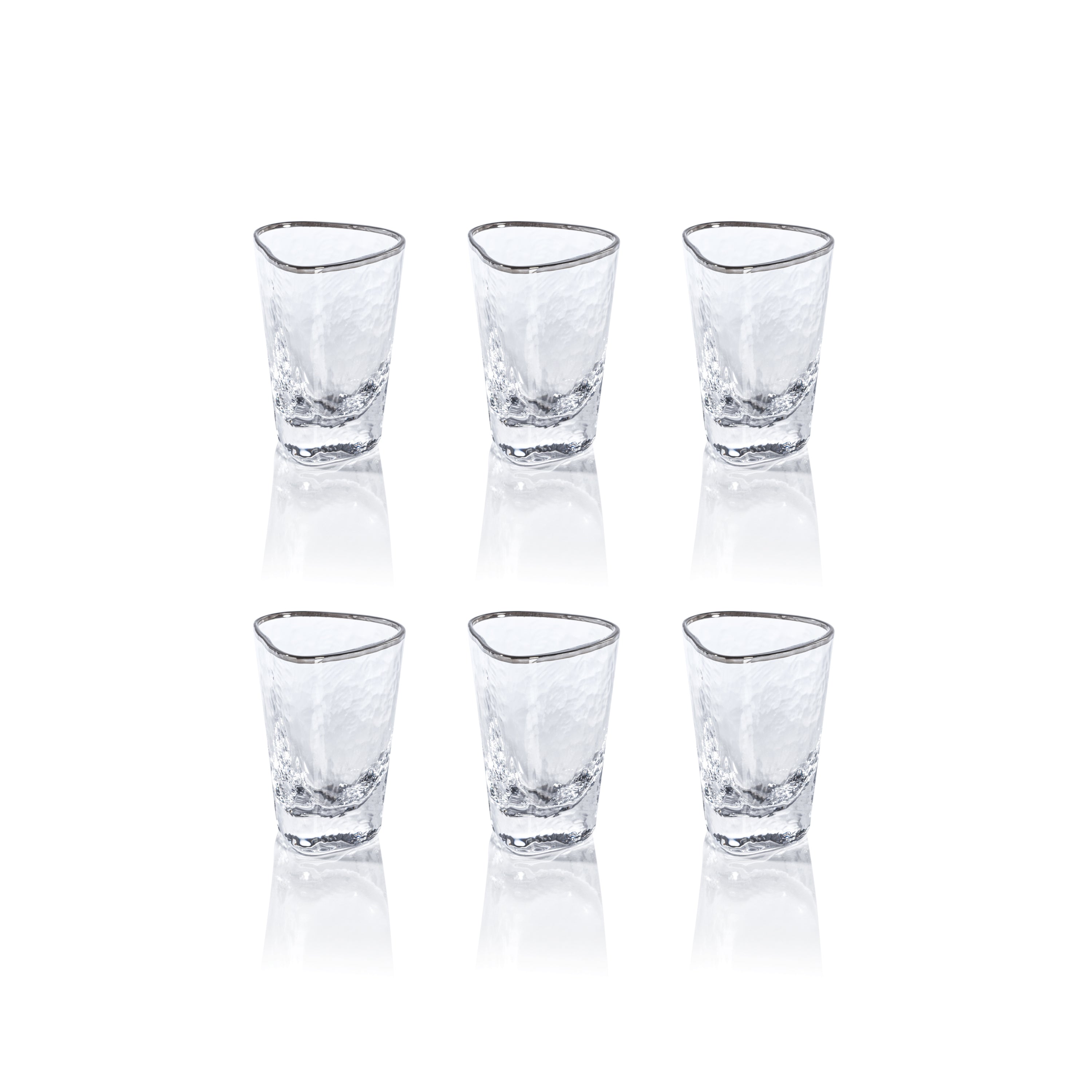 Zodax Kampari Triangular Shot Glasses with Platinum Rim, Set of 6 ...