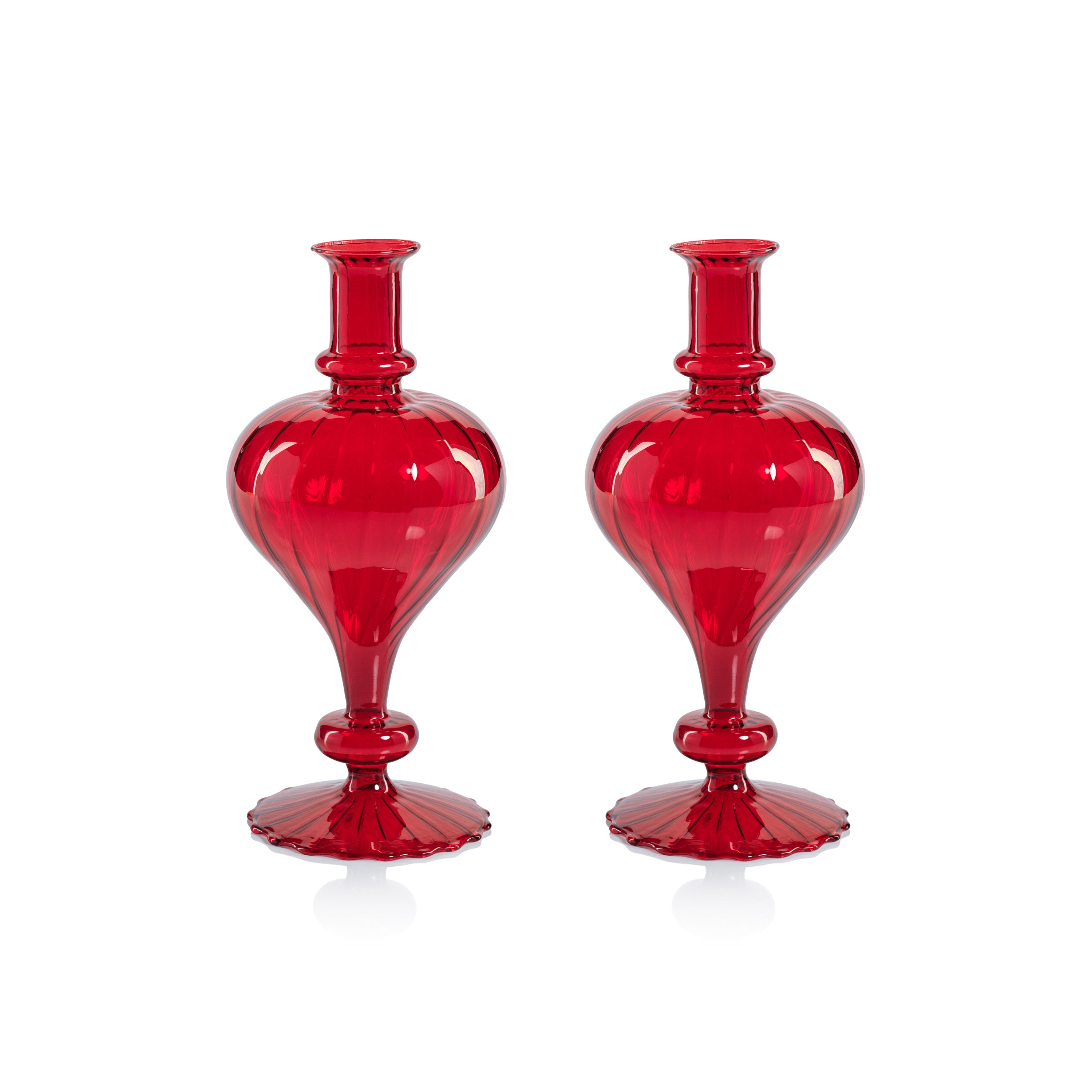 Zodax Vellum 2-Piece Set Large Red Spiral Glass Vases, Turnip Shape, L ...
