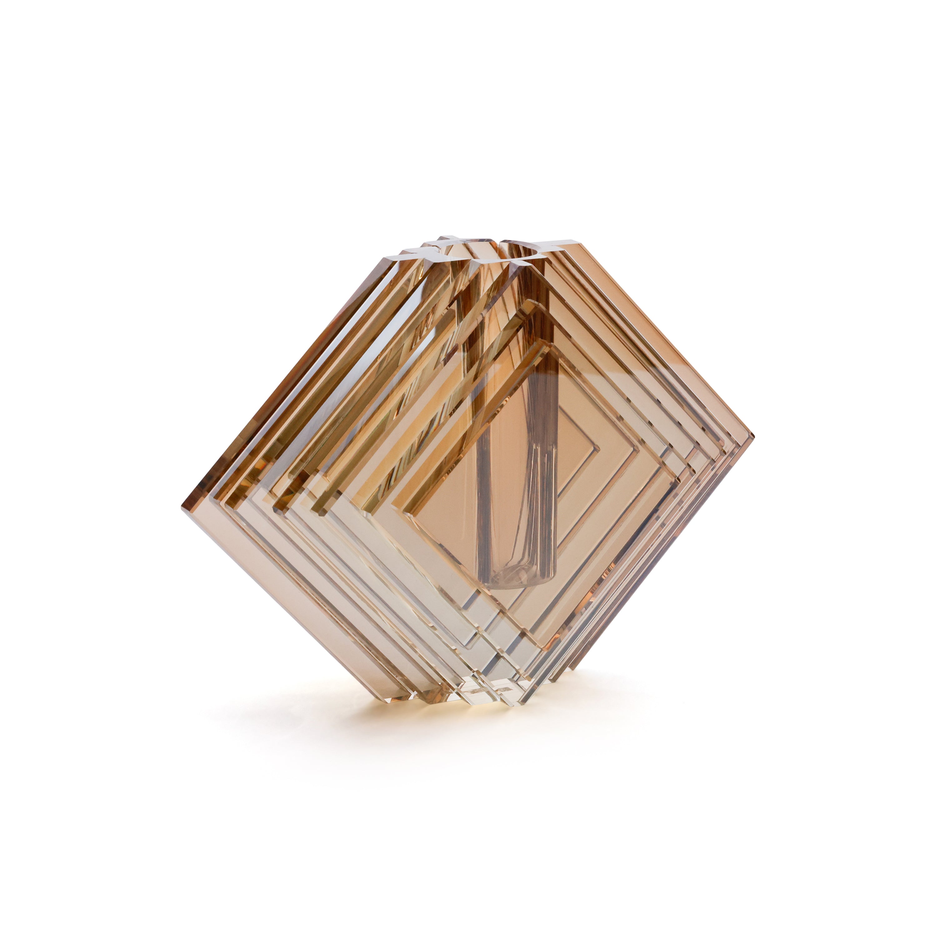 Zodax Crystal Glass Vase with Stacked Concentric Diamond Motif, Amber ...