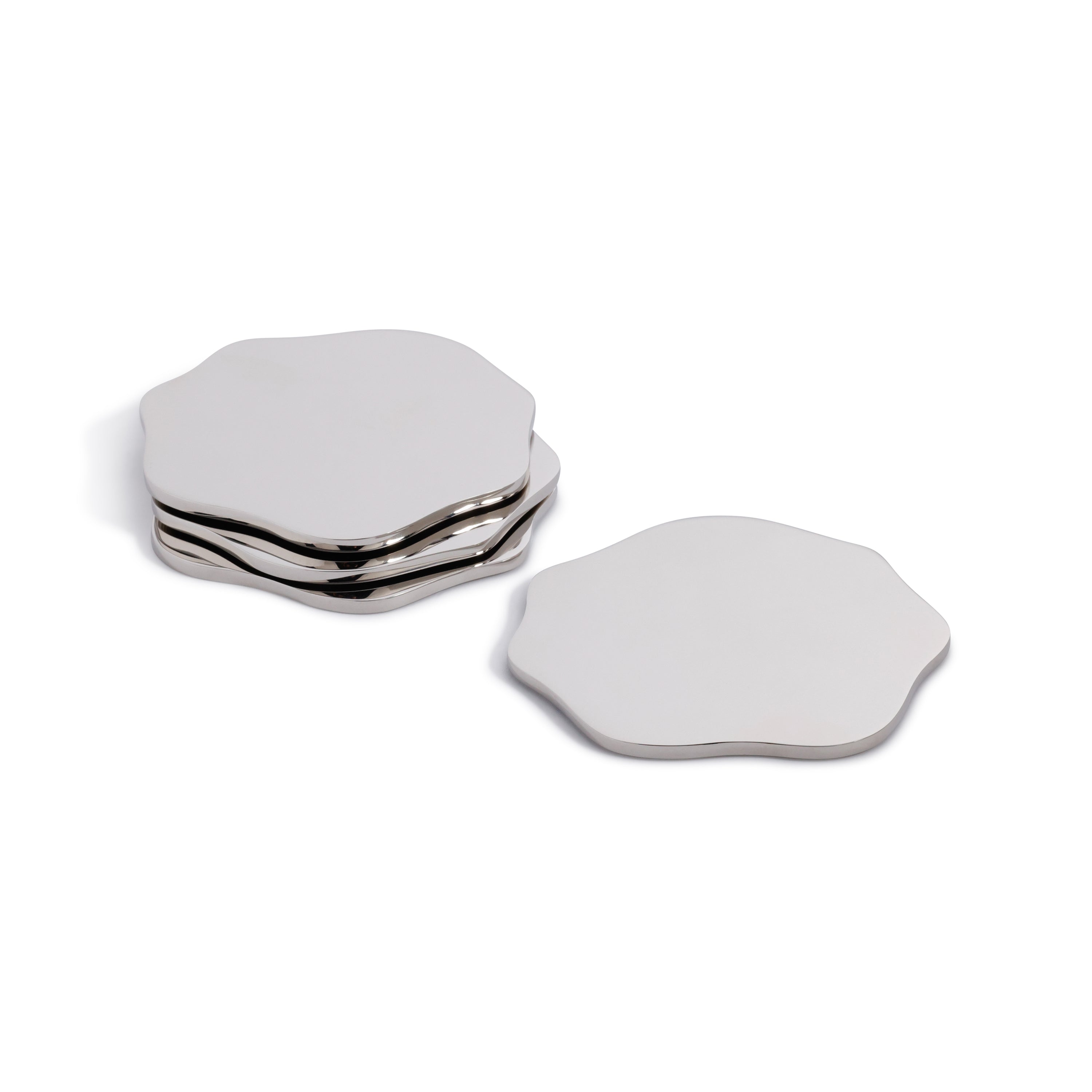 Zodax Lina Polished Metal 4.25" Beverage Coasters, Set of 4, Nickel ...