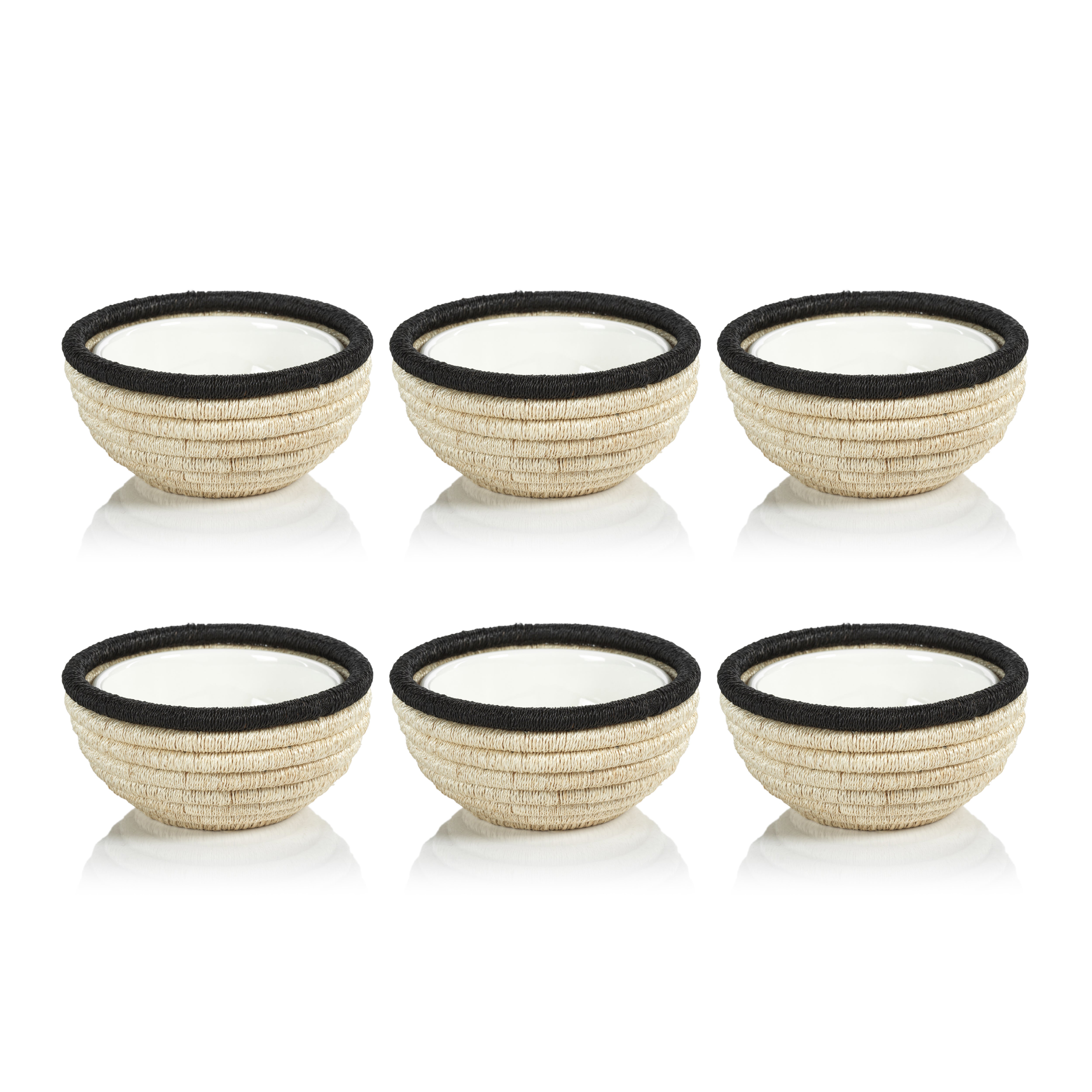 Zodax Matera 6.25"Coiled Abaca Condiment Bowls, Black, Set of 6 ...