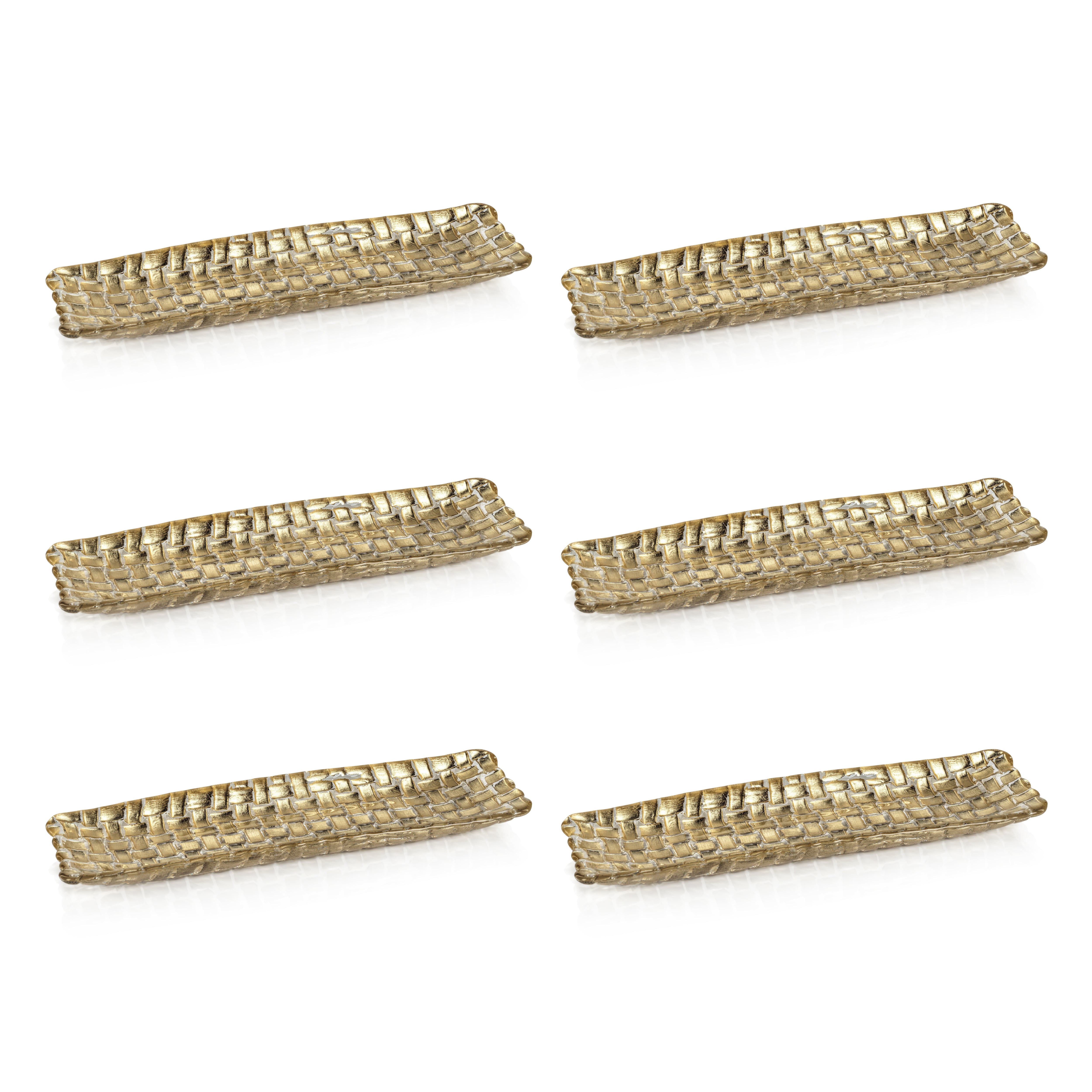 Zodax Nova 12.25" Braided Rectangular Glass Plates, Gold, Set of 6 ...