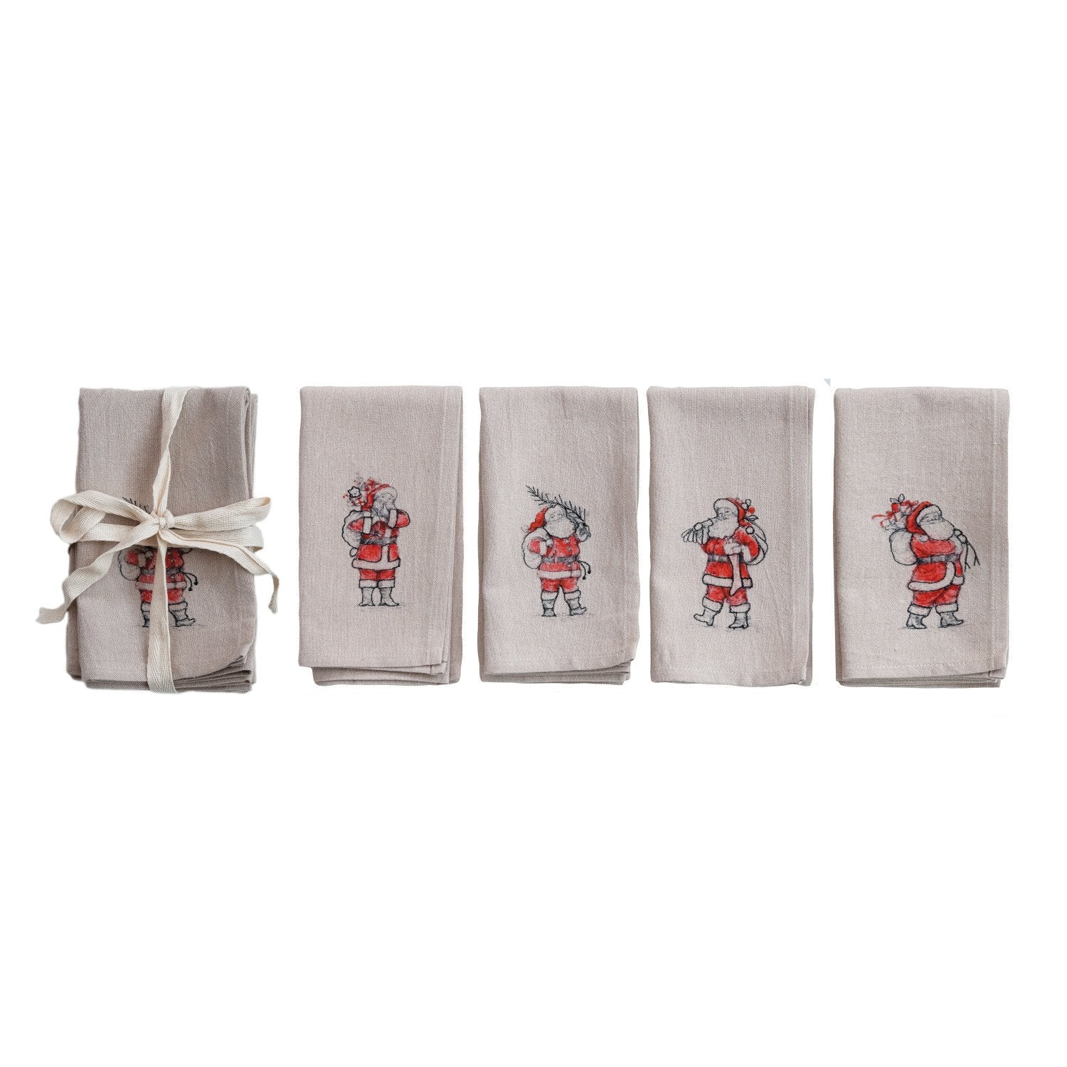 Design Shop Napkins with Embroidered Santa Image, Natural, Set of 4 Ti ...