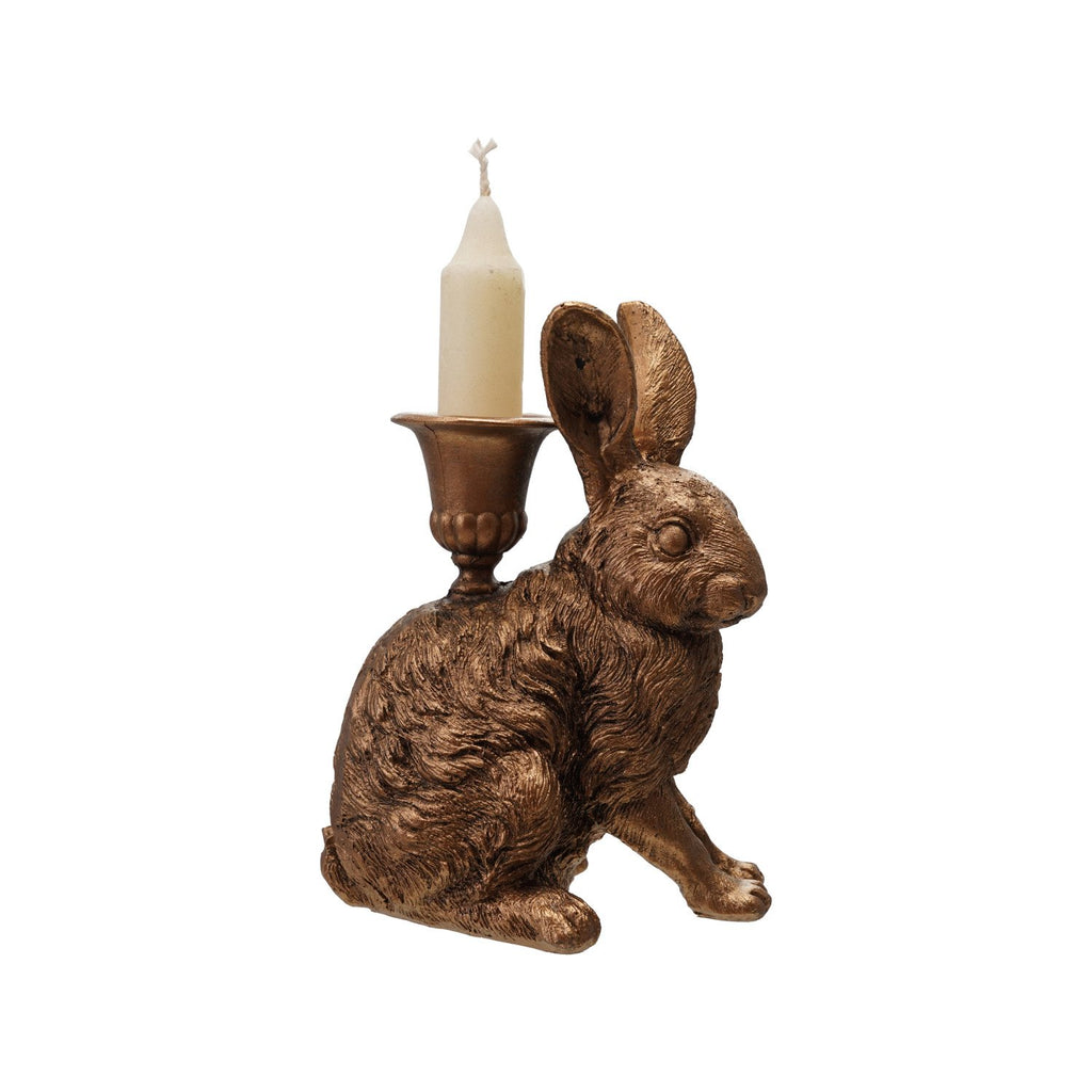 Design Shop 4-1/2"L x 3"W x 6"H Resin Rabbit Taper Holder, Antique Gol ...
